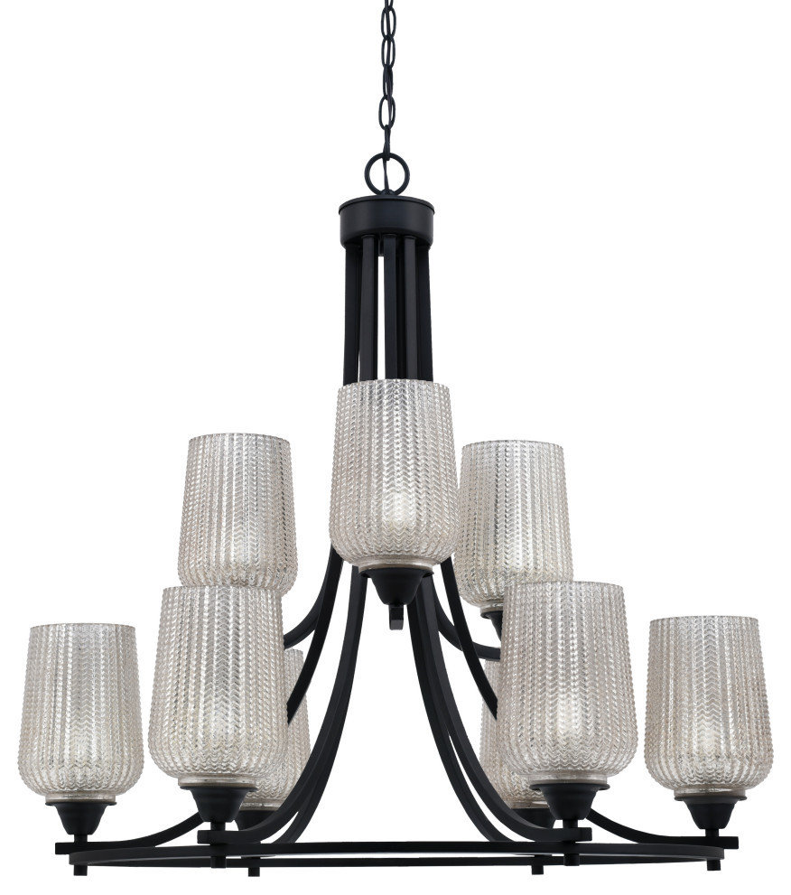 Paramount 9-Light Chandelier, Matte Black, 5" Silver Textured Glass ...