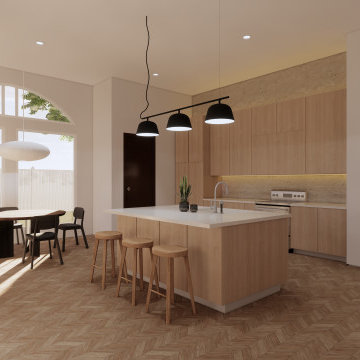 75 Beautiful Single-wall Kitchen with Travertine Splashback Ideas ...