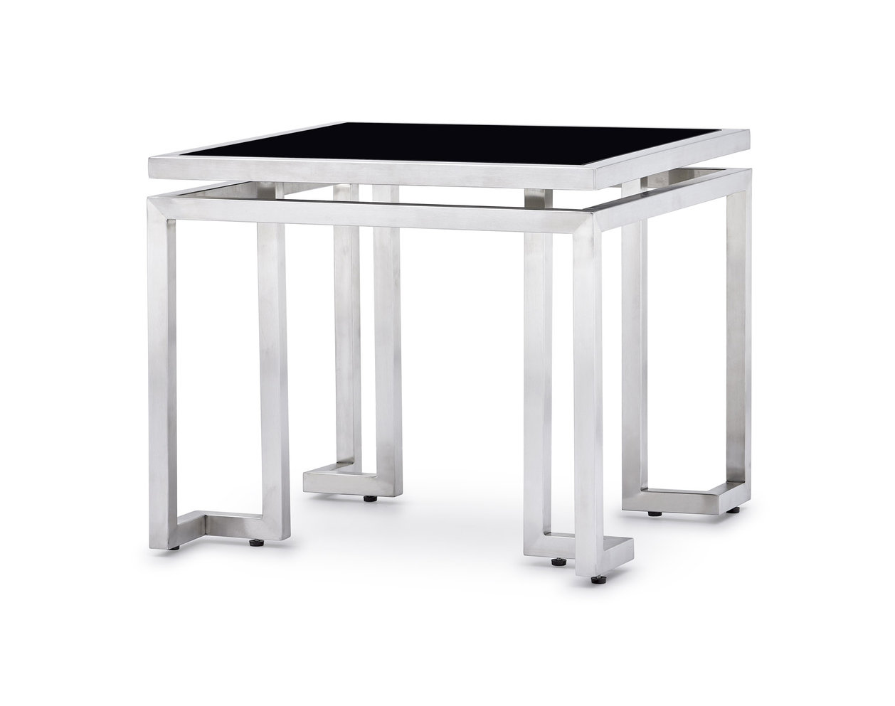 Plaza End Table Opaque Black Tempered Glass Top Brushed Stainless Steel ...