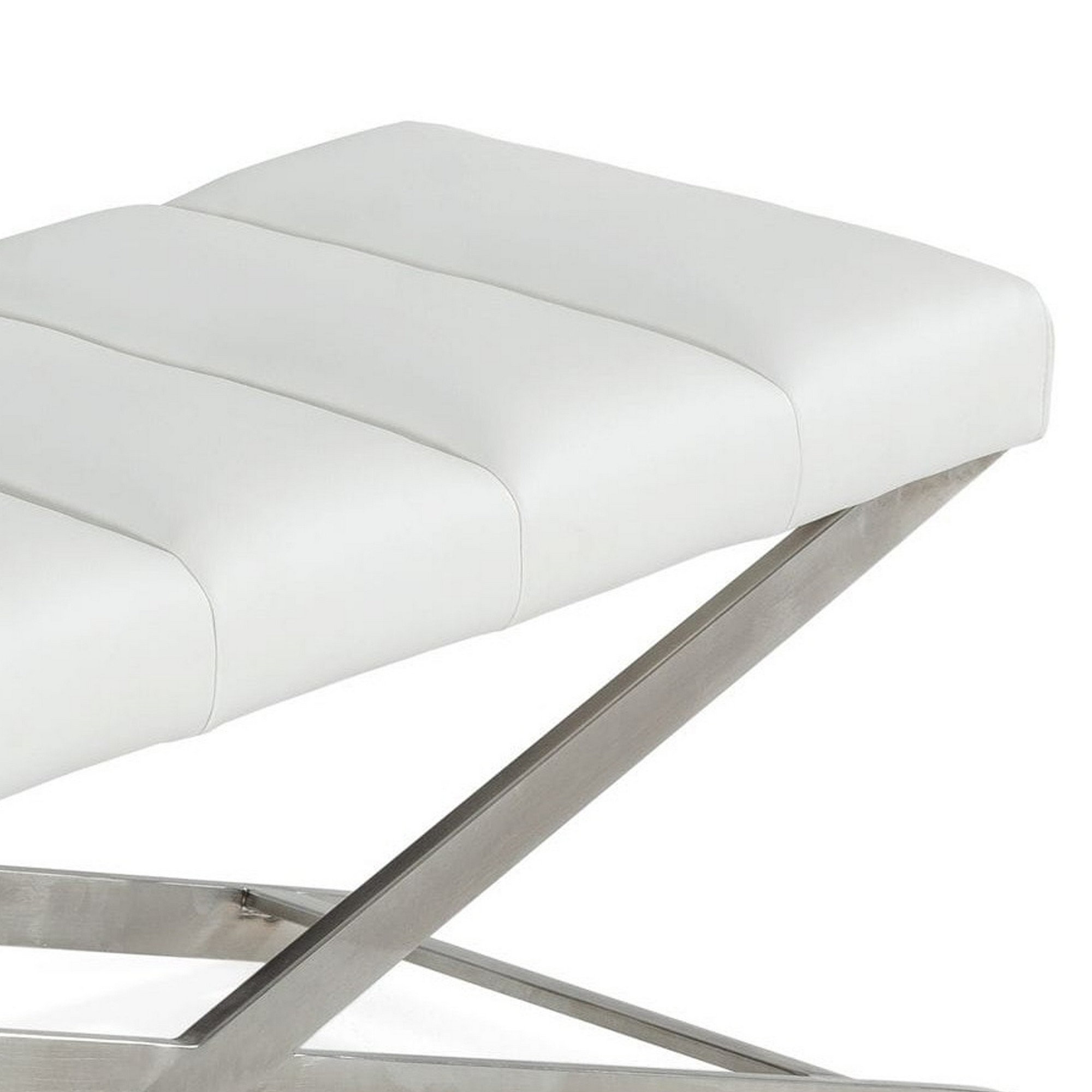 Benzara BM277343 Cid Vegan Faux Leather Bench With Steel Legs, White ...