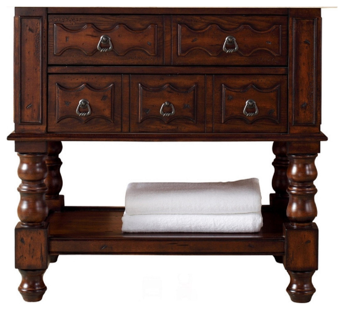 Castilian 36" Vanity, Aged Cognac, Gray Expo Quartz Top - Traditional ...