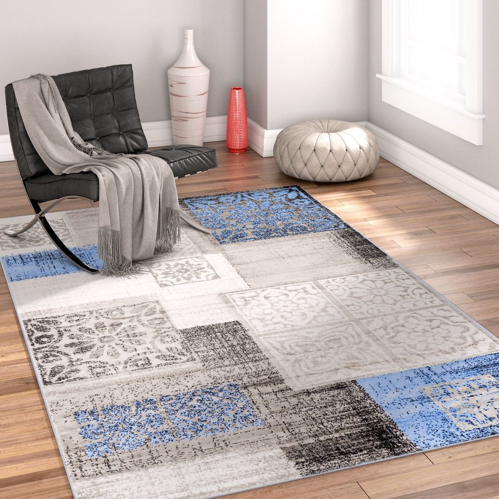 Well Woven Ash Pronto Blue Modern Tile Work Vintage Area Rug, 7'10"x9 ...