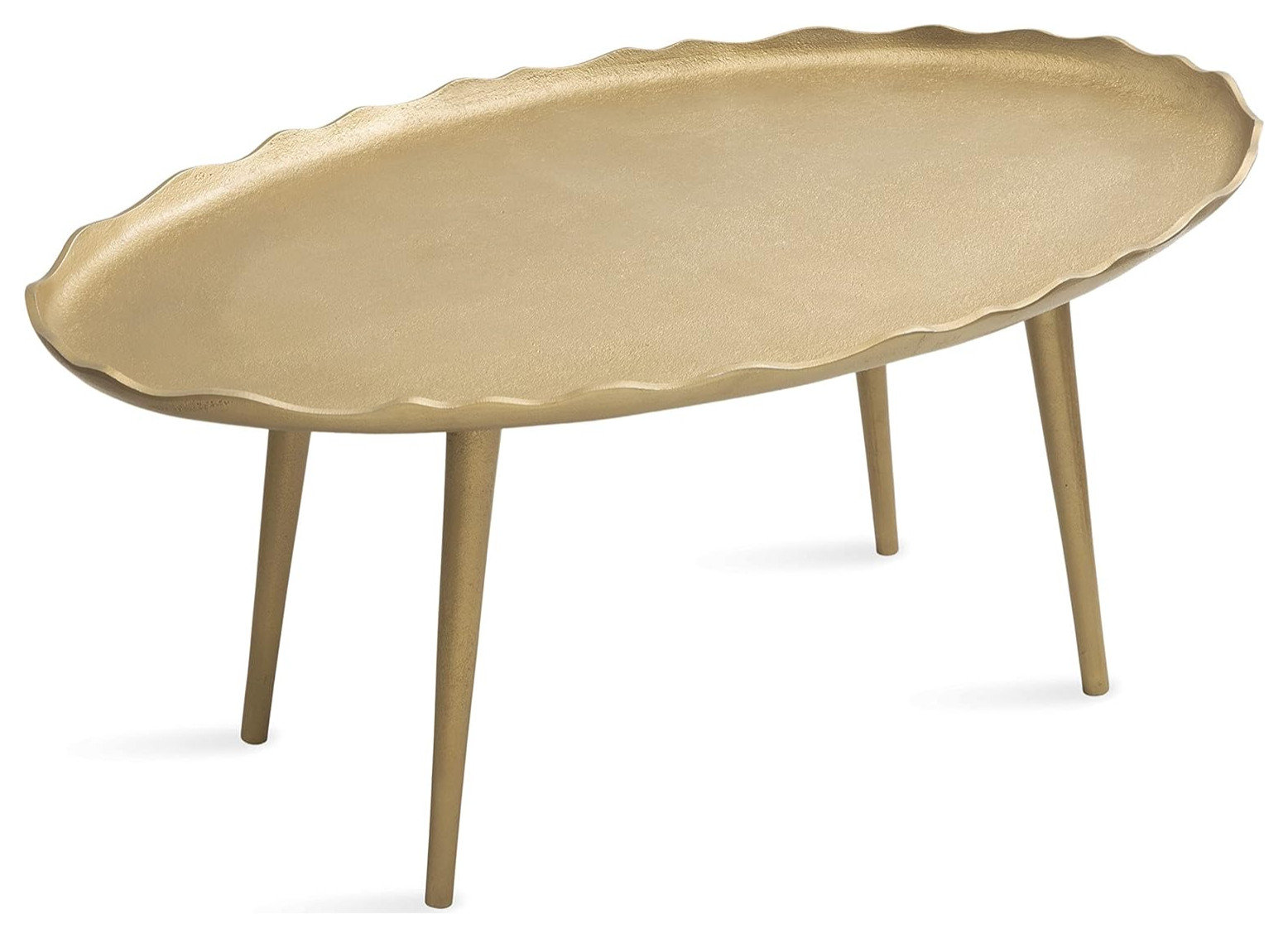 Modern Glam Oval Coffee Table with Deckled Edge and Gold Metal Finish ...