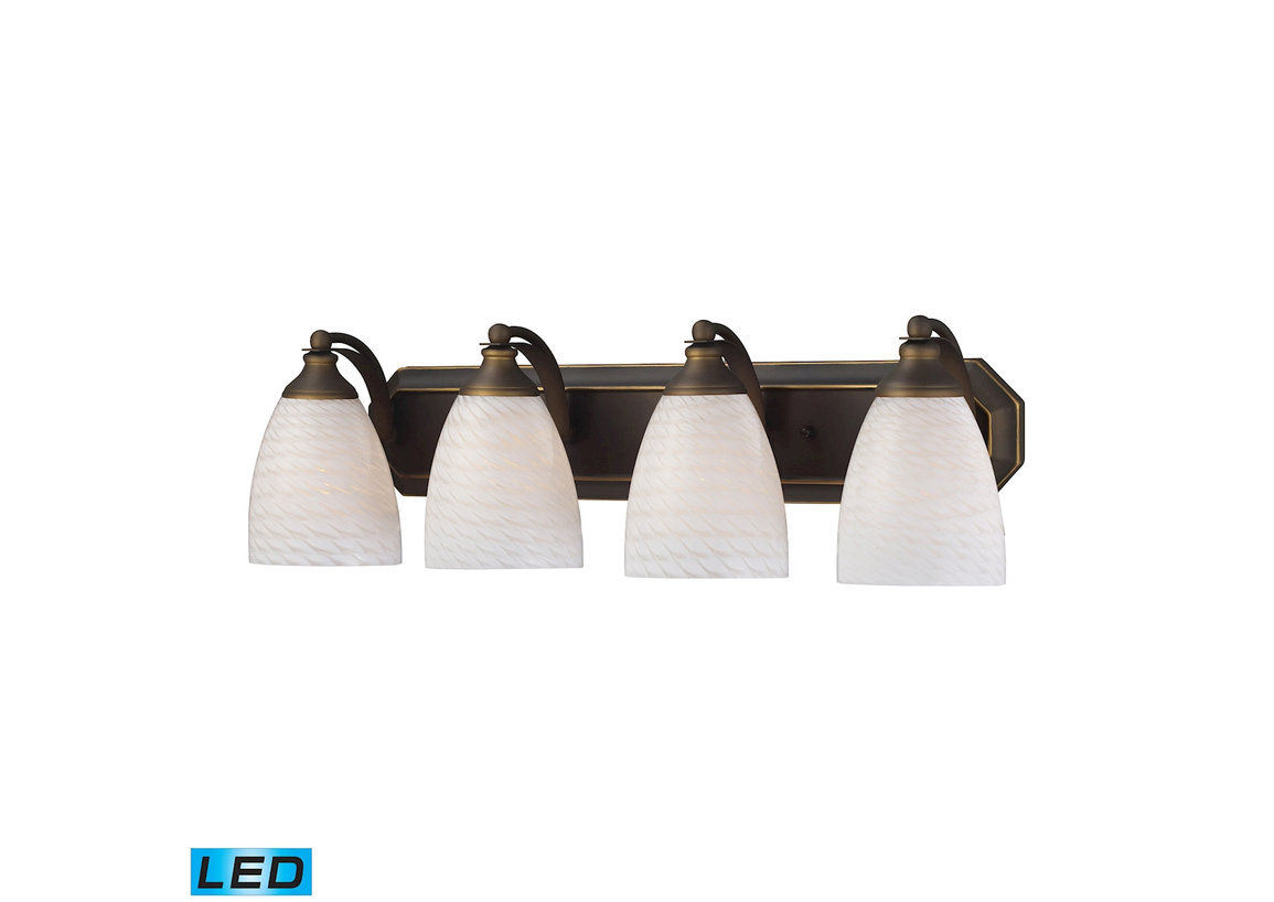 4 Light Vanity, Aged Bronze and White Swirl Glass, LED - Traditional ...