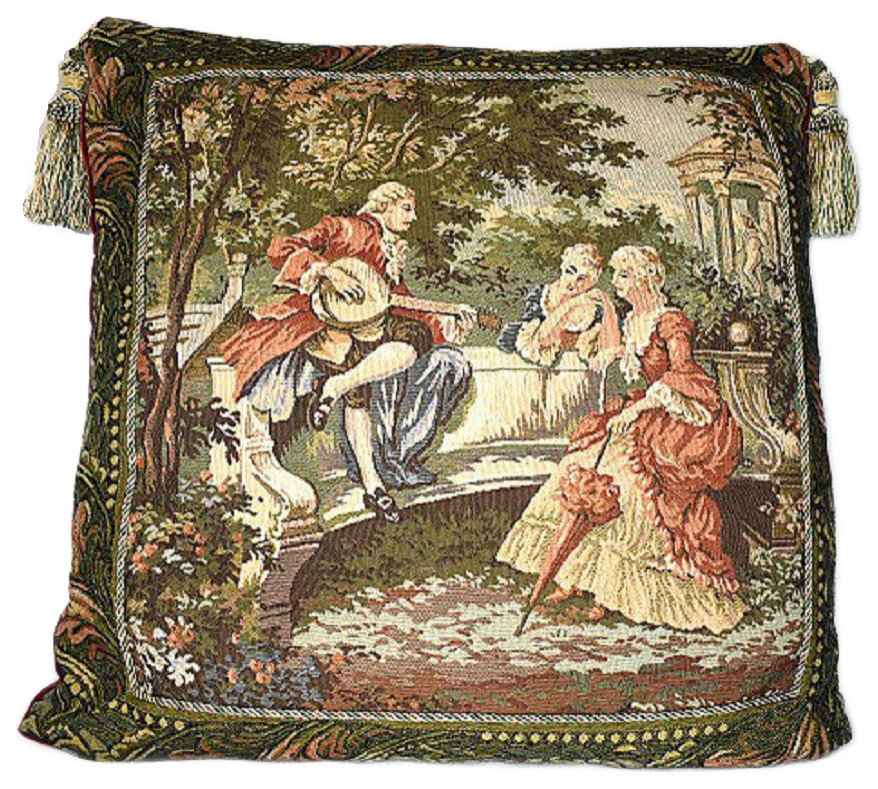 Large Mediterranean Tapestry Pillow With Tassels and Feather Insert ...