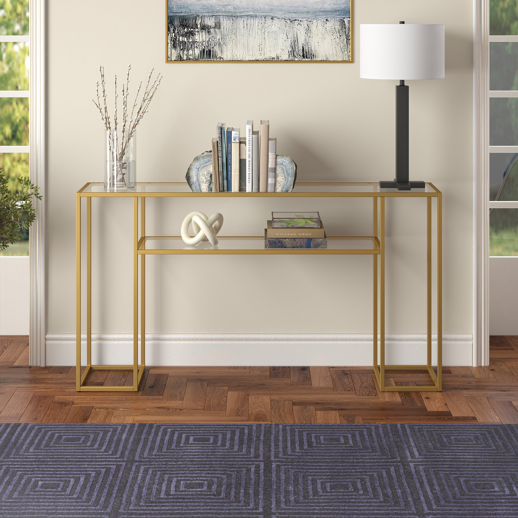 Modern Console Table, Geometric Design With Golden Finished Frame ...