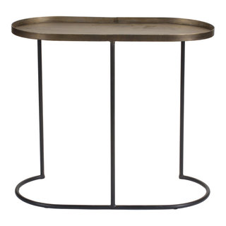 Set of Two 12" Black And Bronze Iron Oval Nested Tables - Industrial ...