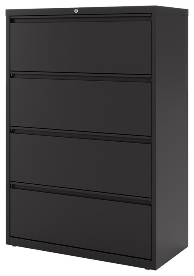 Pemberly Row 36" Wide 4 Drawer Metal Lateral File Cabinet - Black - 2 ...