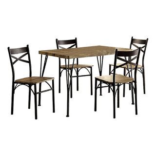 3 Piece Dining Table Set, Dark Bronze and Natural - Industrial - Dining ...