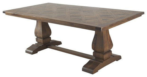 Rustic Dining Table, Double Pedestal Base With Trestle Support ...