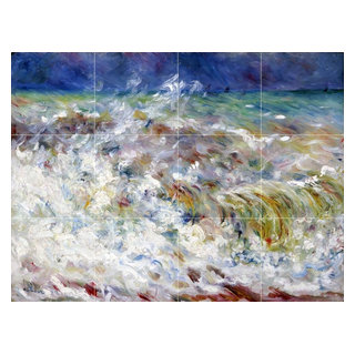 Tile Mural, Seascape Sea Waves Backsplash, 6" Ceramic, Matte - Beach ...