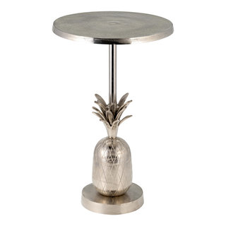 Metal, 15"D/24"H, Silver Pineapple Side Table, Kd, 15x15x24 inches - Tropical - Side Tables And ...