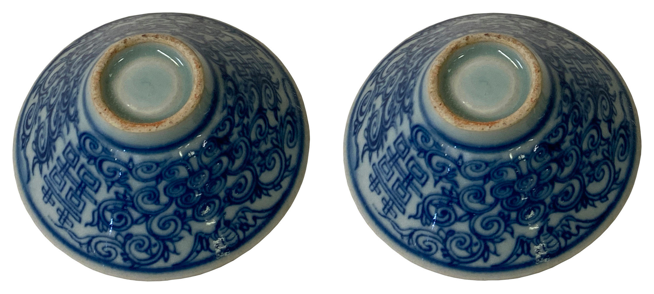 Pair Chinese Handmade Porcelain Blue White Double Happiness Cups ...