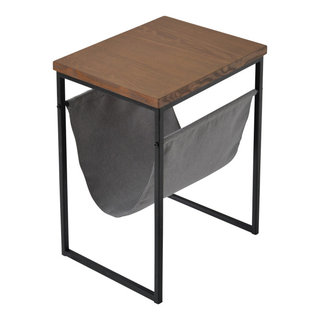 Wood and Metal Frame Accent Table with Fabric Pouch, Brown and Black ...
