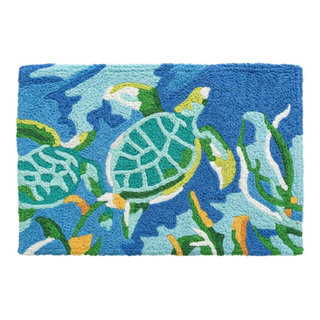 Swimming Sea Turtles in Coral 30 X 20 Inch Area Accent Washable Rug ...