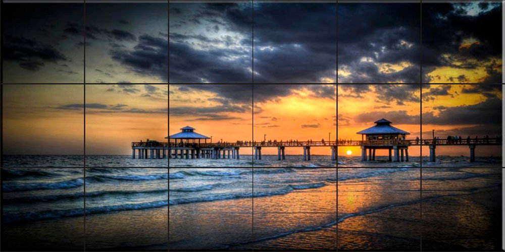 Tile Mural, Ft. Myers Pier by Sean Allen, 24" x 12" (8 Tiles) - Beach ...