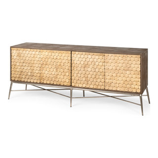 Swordfish Natural & Medium Brown w/ Silver Metal Base Sideboard ...