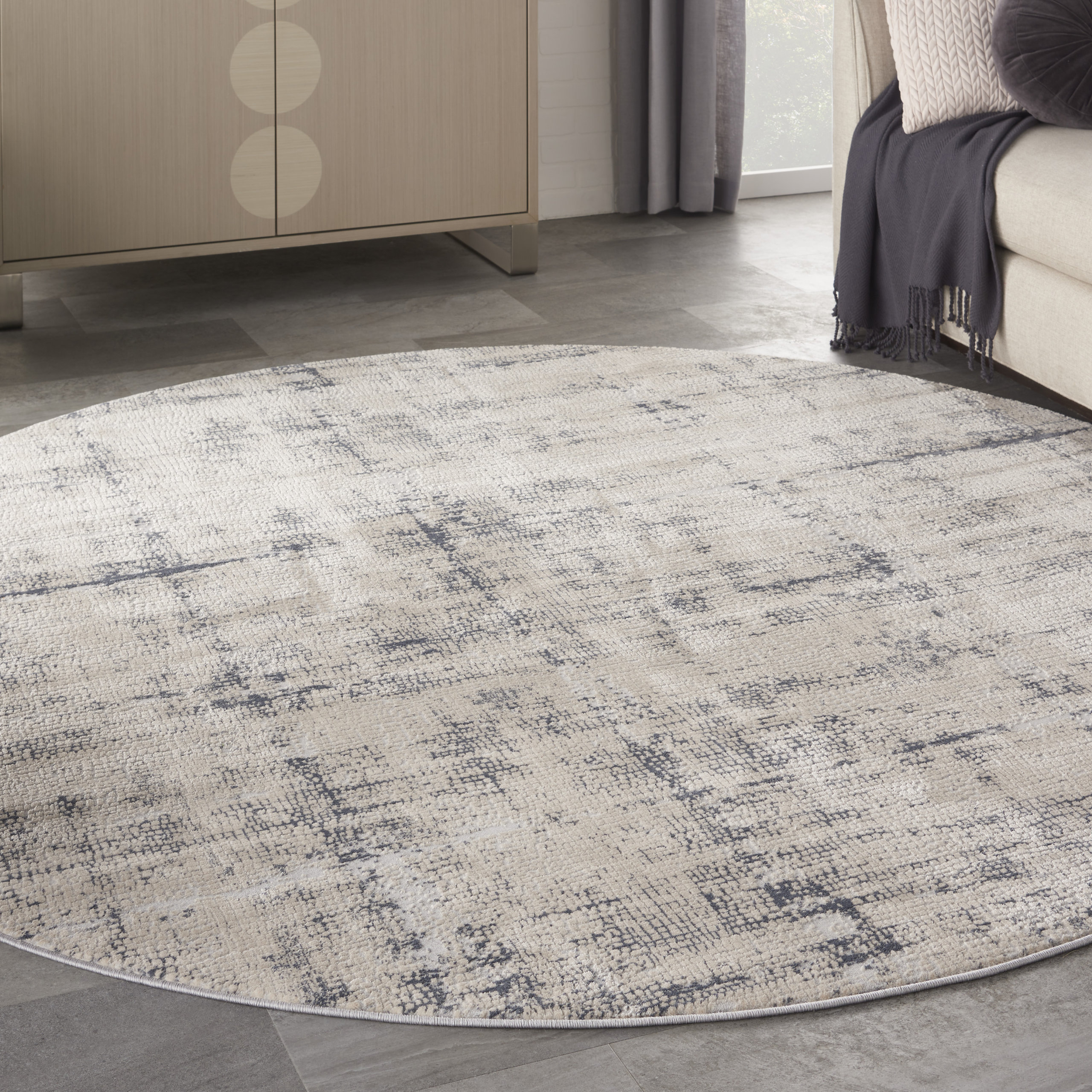 Nourison Rustic Textures RUS06 Area Rug, Ivory/Blue, 7'10" x Round ...