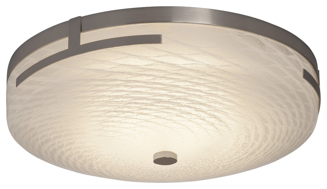 Atlas 14" LED Round Flush-Mount, Brushed Nickel and Weave Artisan Glass ...