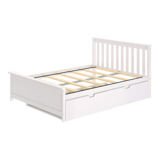 Clay Full Wood Bed Frame with Trundle, Slat Support, and Durable Pine ...