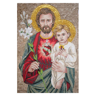 Mosaic Wall Art - St. Joseph & Baby Jesus, 35" X 53" - Contemporary ...