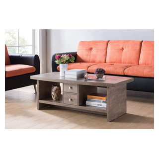 Rustic Coffee Table with Drawers in Hazelnut Color - Industrial ...