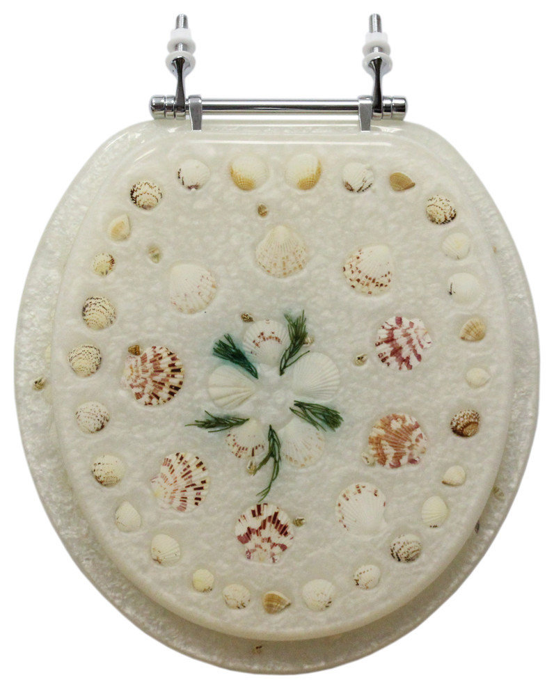 Trimmer Decorative Pearl White Toilet Seat With Shells, Standard Round ...