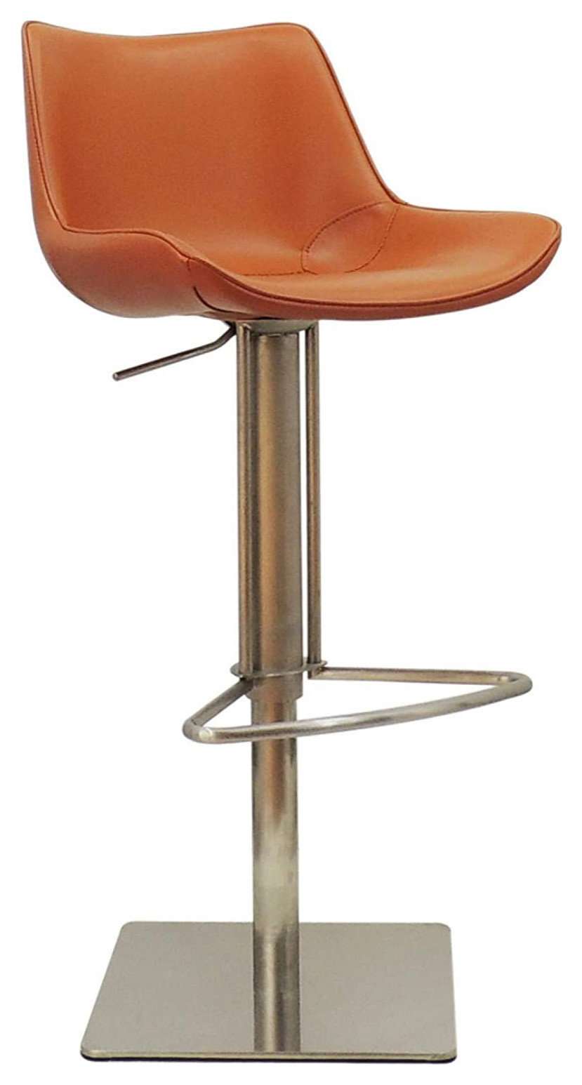 Elegant Bar Stool, Brushed Stainless Steel Base and Cognac Eco Leather ...
