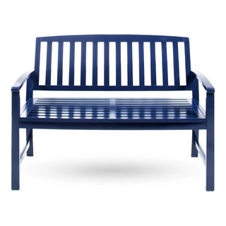 Navy Blue Outdoor Bench, Weather-Resistant Acacia Wood Frame and ...