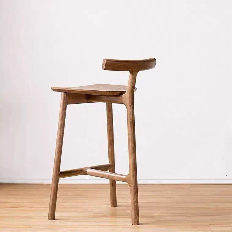Nordic-Styled Bar High Stool Made of Solid Wood, H25.6" - Midcentury ...