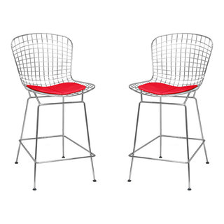 Mid Century Modern Chrome Wire Counter Stool, Set of 2 - Contemporary ...