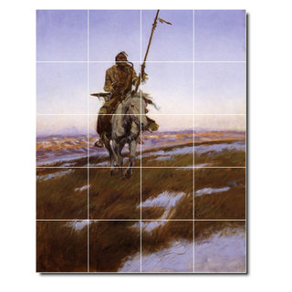 Charles Russell Western Painting Ceramic Tile Mural #12, 17" Wide x 21. ...