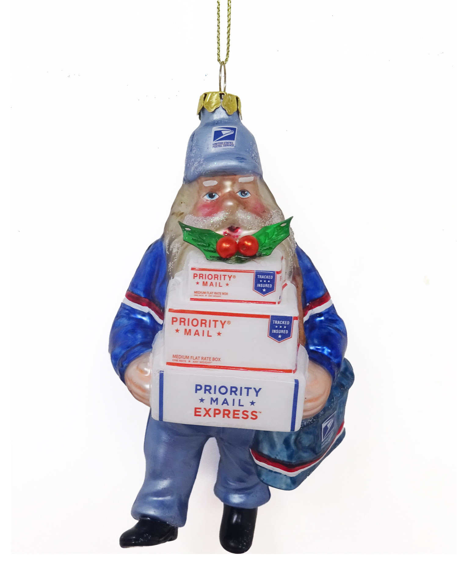 6" Busy Santa "USPS Priority" Mail Carrier Glass Christmas Ornament - Modern - Christmas ...