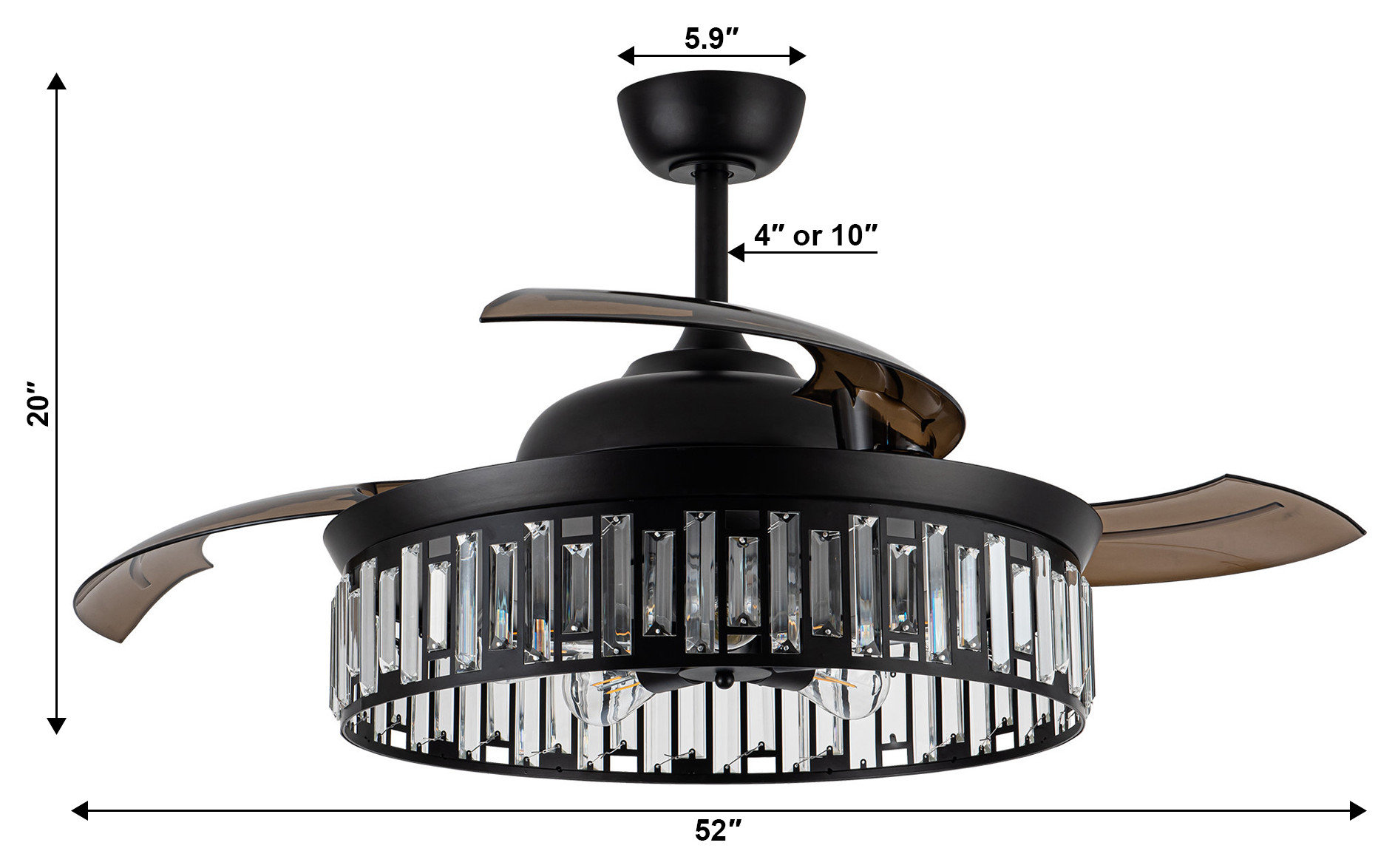 52 in Black Crystal Smart Ceiling Fan with Remote, App Control, Voice ...