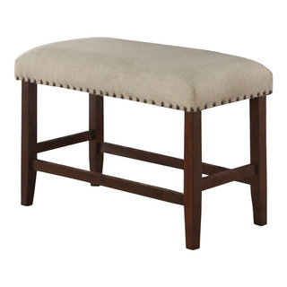 Benzara BM171247 Rubber Wood High Bench With Cream Upholstery Brown ...