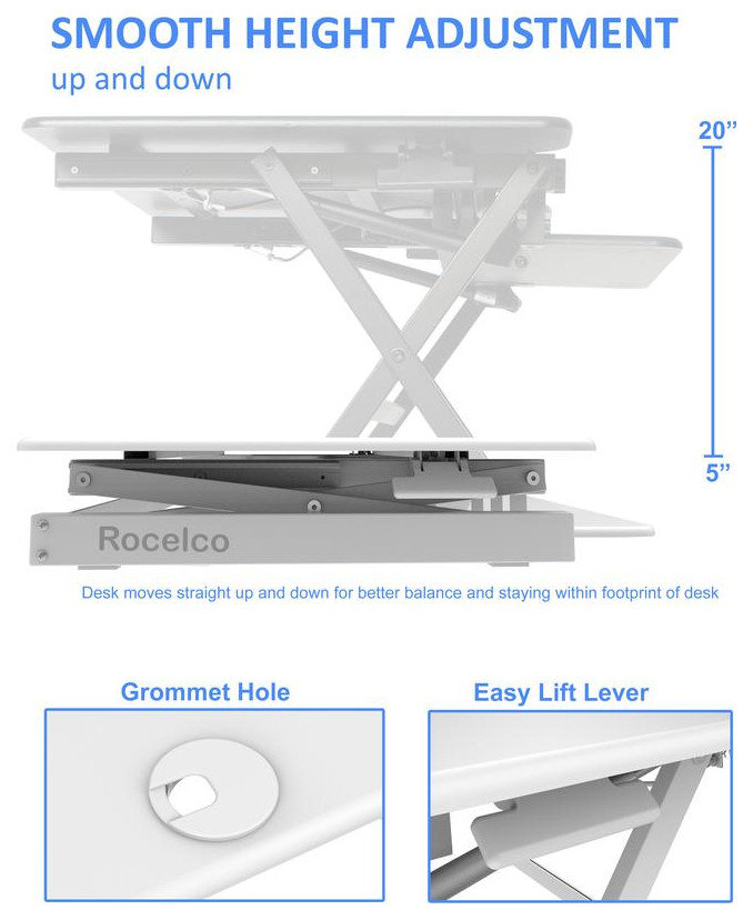 Rocelco 46 Large Height Adjustable Standing Desk Converter with Triple ...