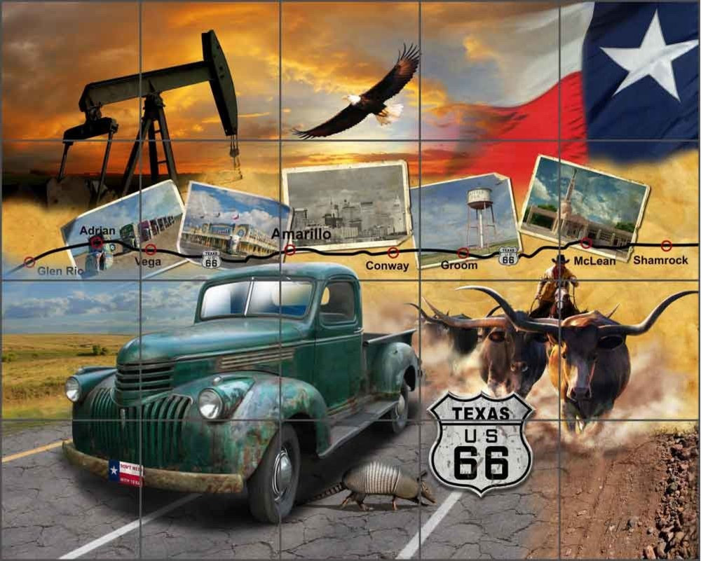Ceramic Tile Mural Backsplash, Texas Route 66 by Jim Todd, 30"x24 ...