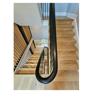 115_Stunning Continuous Rail System on 3 Story Floating Stairs ...