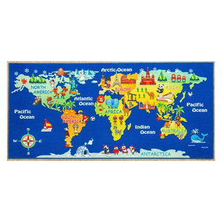 World Continent Map for Kids Area Rug, Non Skid Rubber Backing, 6'6"x9 ...