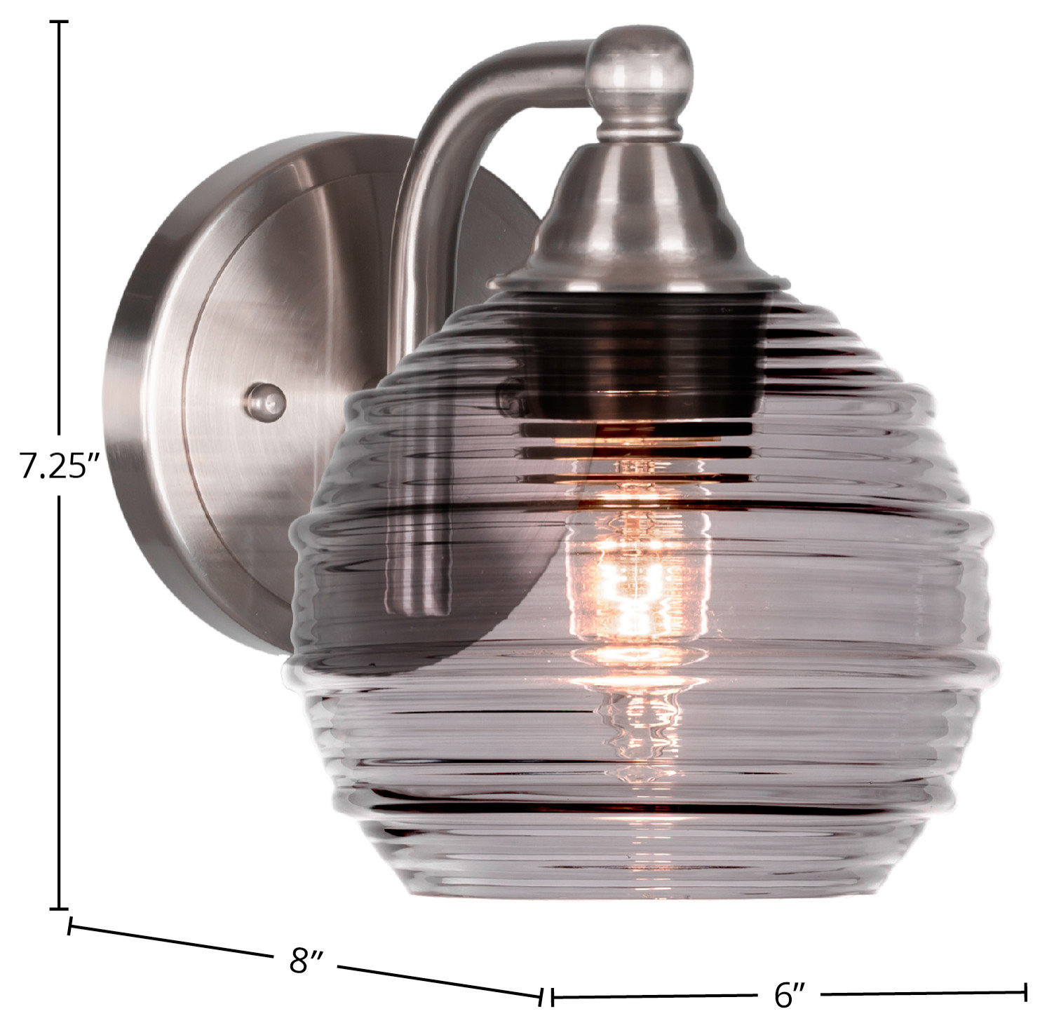 Paramount Wall Sconce, Brushed Nickel, 6" Smoke Ribbed Glass ...