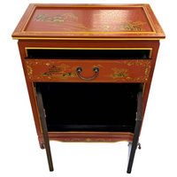 30"H. Asian Shoe Cabinet Hand Painted Landscape on Antique Red - Asian ...