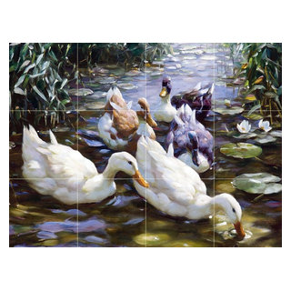 Tile Mural, Five Ducks Backsplash, Four Inch Marble - Farmhouse - Tile ...