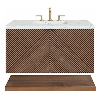 36" Chestnut Floating Single Sink Bath Vanity Silestone Quartz, James ...