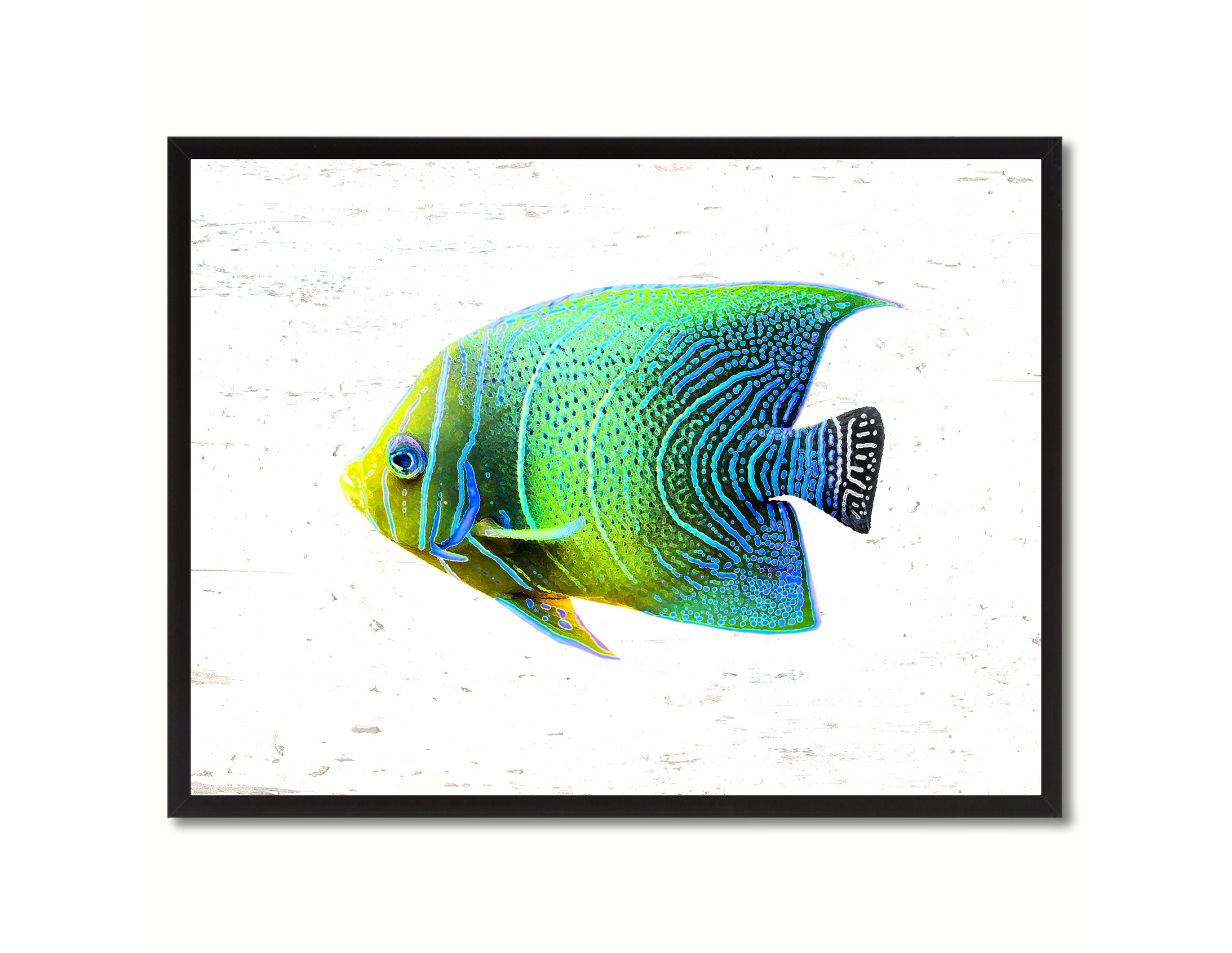 Aqua Tropical Fish Painting, 7"x9", 28"x37" - Beach Style - Prints And ...