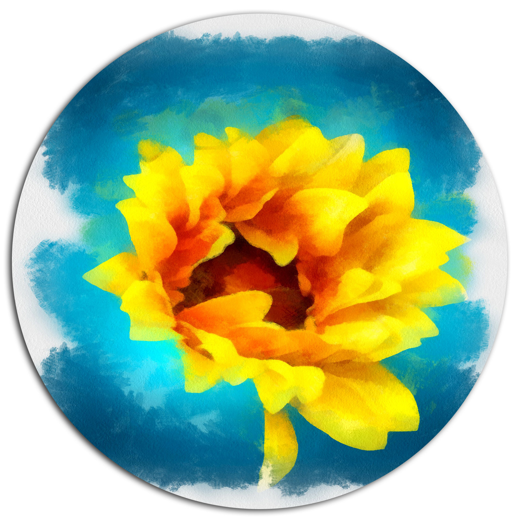 Sunflower On Blue Watercolor, Modern Floral Disc Metal Wall Art, Disc ...
