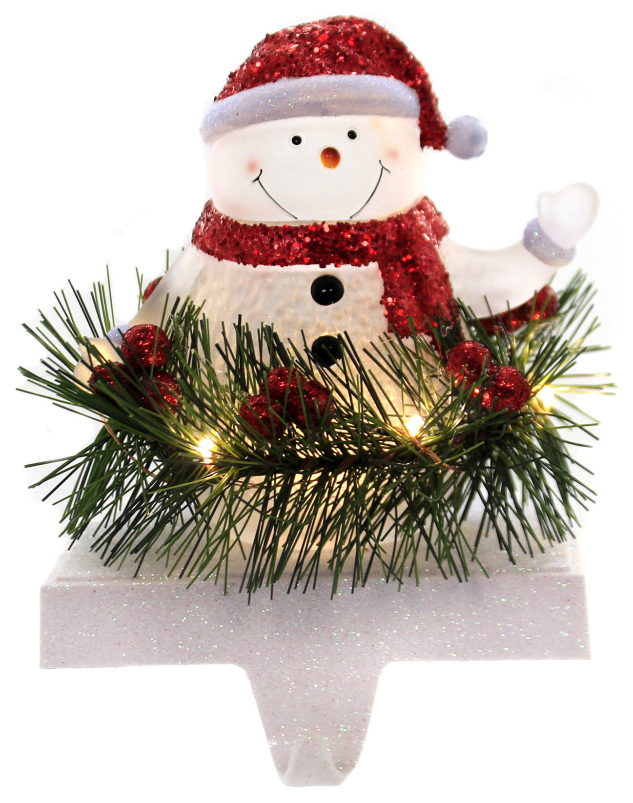 Christmas Led Snowman Stocking Holder Acrylic Holly Garland Glitter ...
