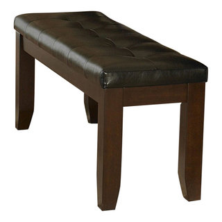 Benzara BM179874 Wood and Bi-Cast Vinyl 60" Bench With Tufted Seat ...