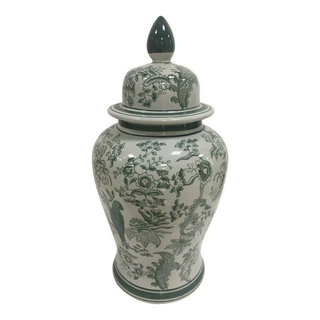 18" Jasper Chinoiserie Ceramic Jar - Asian - Decorative Jars And Urns ...