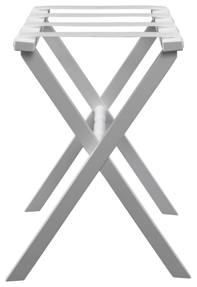 HomeRoots Hotel White Finish Wood Folding Luggage Rack With White ...