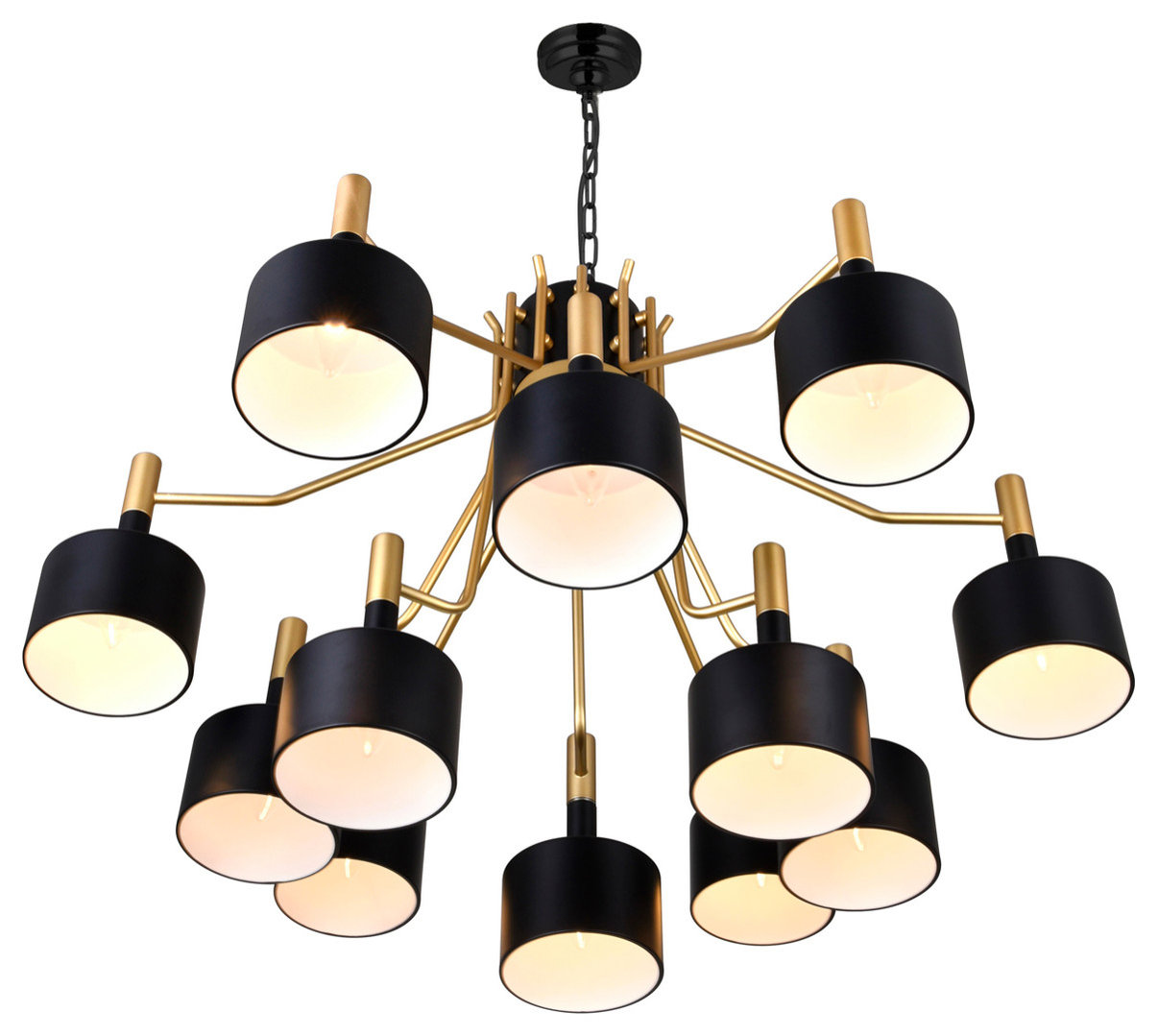 Corna 12 Light Down Chandelier With Matte Black & Satin Gold Finish ...